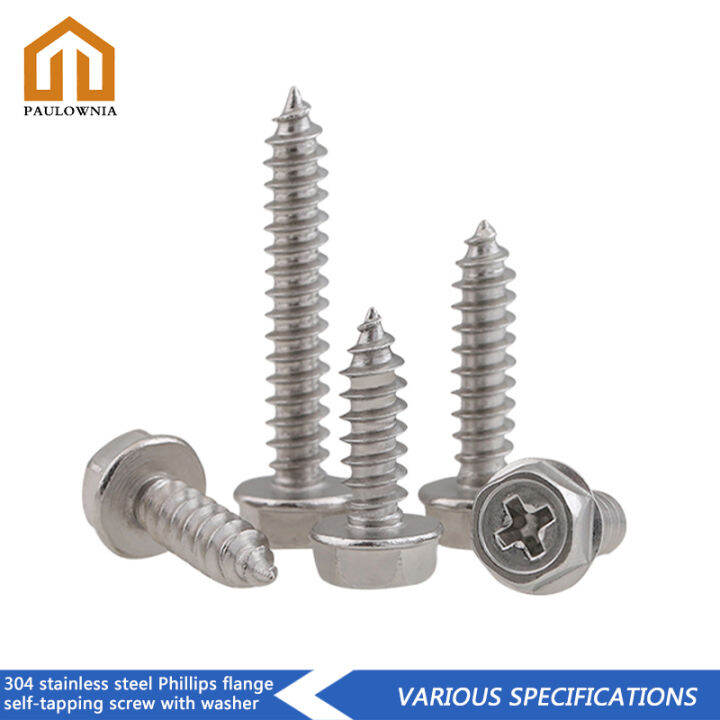 304 Stainless Steel Phillips External Hex Flange Self Tapping Screws ...