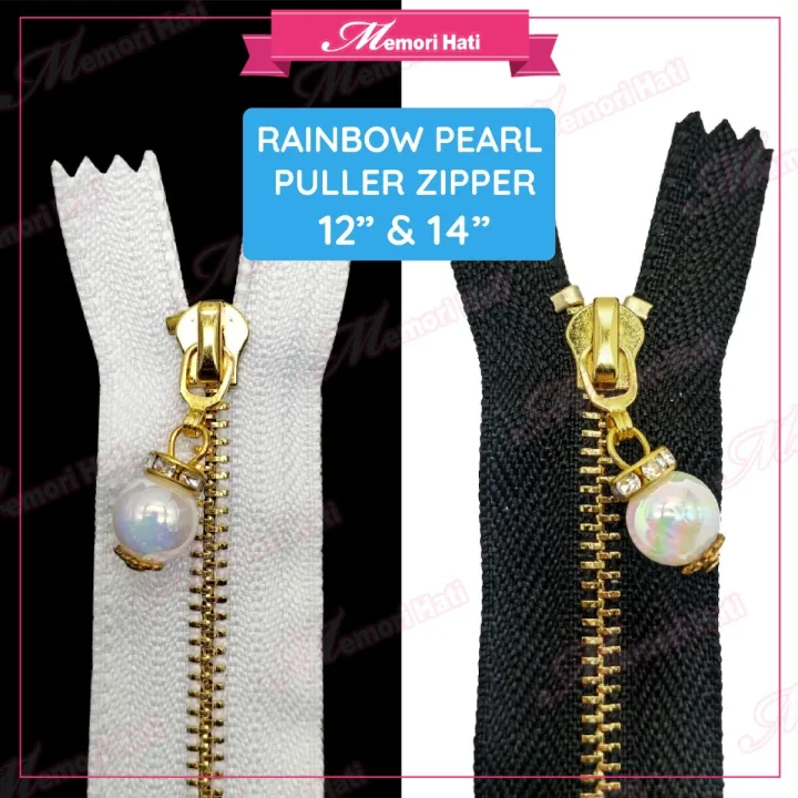 Rainbow Pearl Puller Zipper Zip Baju Saiz 12" & 14" Black & White | Lazada