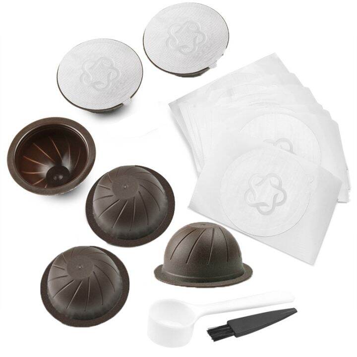 6X 150Ml Coffee Capsule Pod Reusable &60 Lids for Nespresso Vertuoline ...