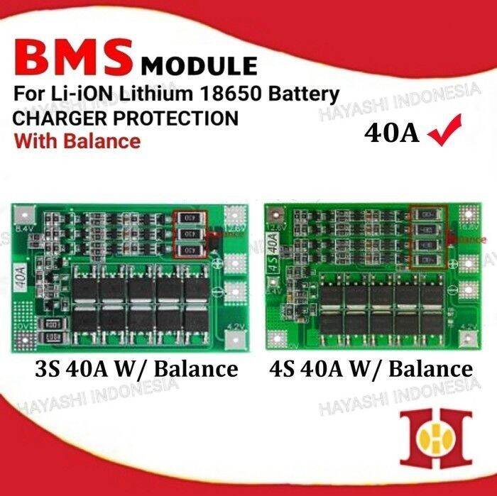 BMS 3S 4S 40A 3.7V Lithium Battery Balanced Charger Protection 18650 ...