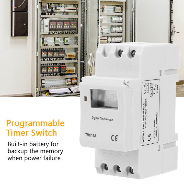 THC15A Digital LCD Power Programmable Timer Switch Relay 20-240VAC 16A DIN Rail Digital ...