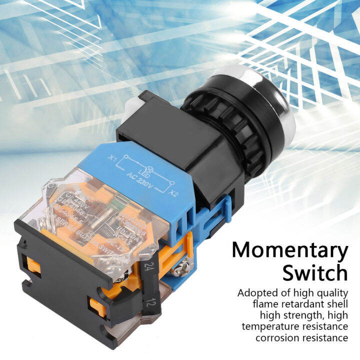 220V Push Button Momentary Switch 22mm Flat Head Green Push Button Switch With LED Light | Lazada PH