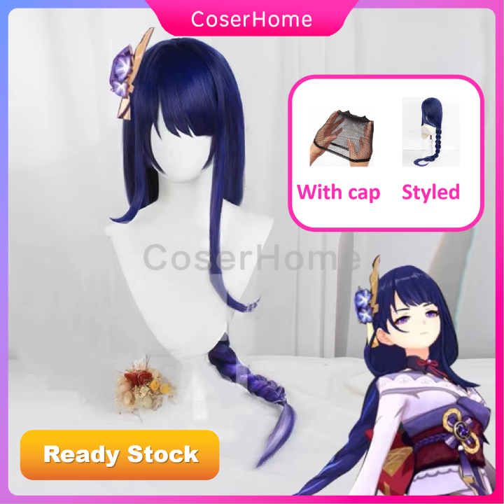 Raiden Shogun Wig Genshin Impact Raiden Ei Cosplay 90cm Purple Wig Hair ...