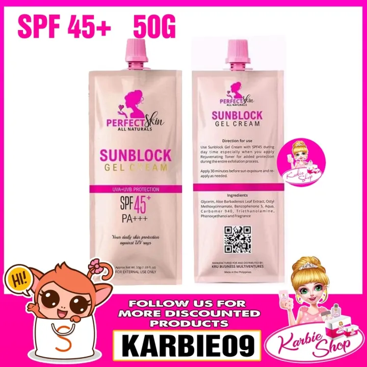 original PERFECT SKIN SUNBLOCK GEL CREAM SACHET 50G SPF 45 new ...