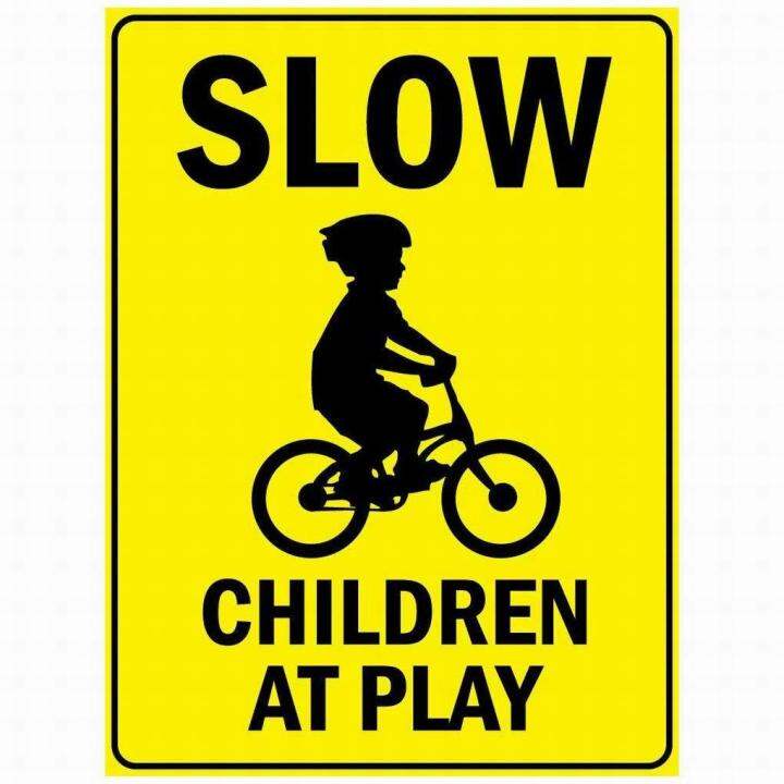 Safety Sign Danger Sign Slow Children at Play with Bicycle Symbol ...