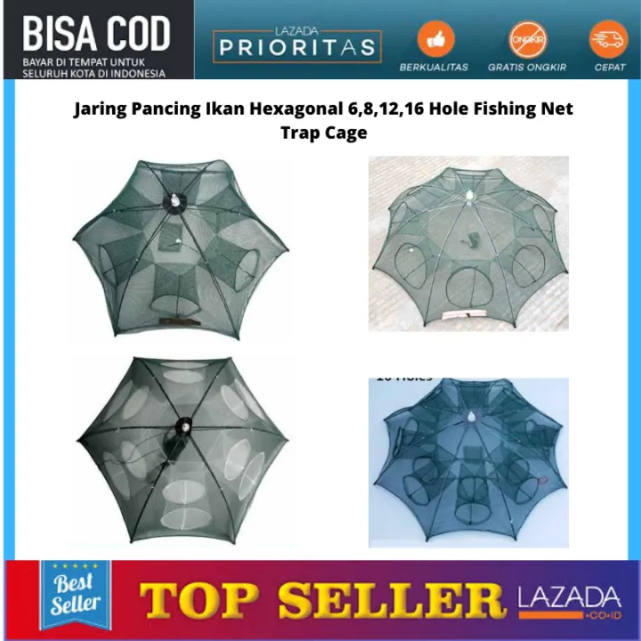 Jaring Pancing Ikan Hexagonal 6,8,12,16 Hole Fishing Net Trap Cage ...