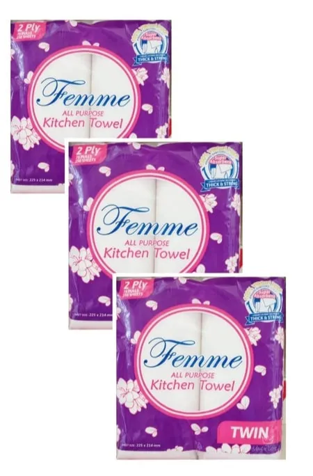 FEMME All-Purpose Kitchen Towel Twin 2-Ply 75 Pulls 150 Sheets Pack of ...