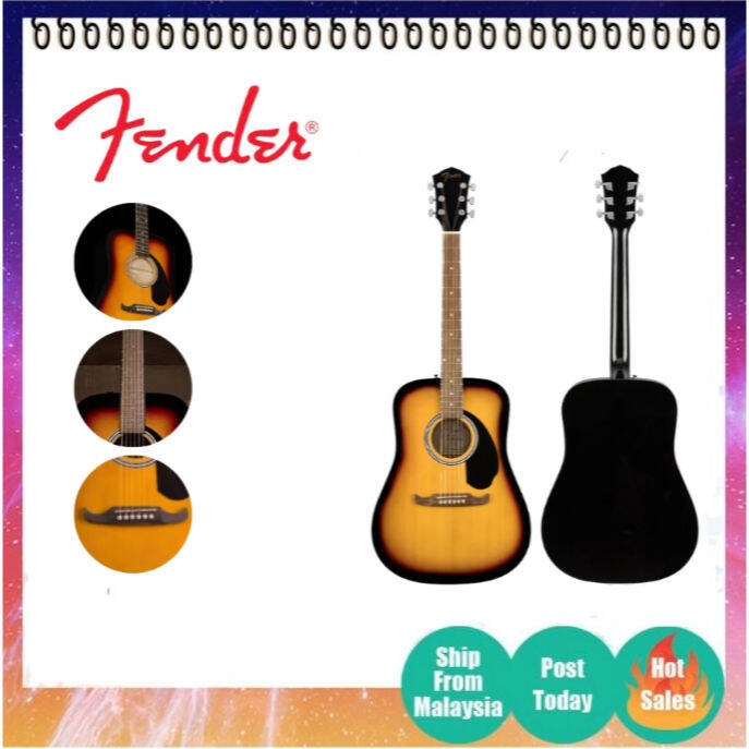 FENDER (FA-125) Dreadnought Acoustic Guitar w/bag, Walnut FB, Sunburst ...