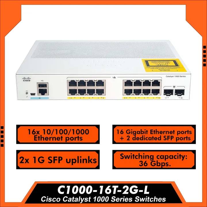 Cisco Catalyst 1000 Series Switches│C1000-16T-2G-L│Cisco catalyst 1000 switch│16x 10/100/1000 ...