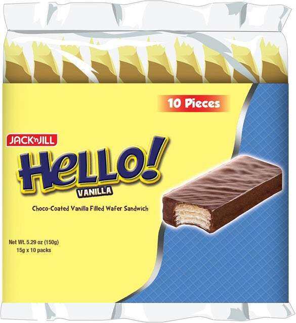 Hello! Choco-Coated Vanilla Filled Wafer Sandwich 15g x 10 pieces ...