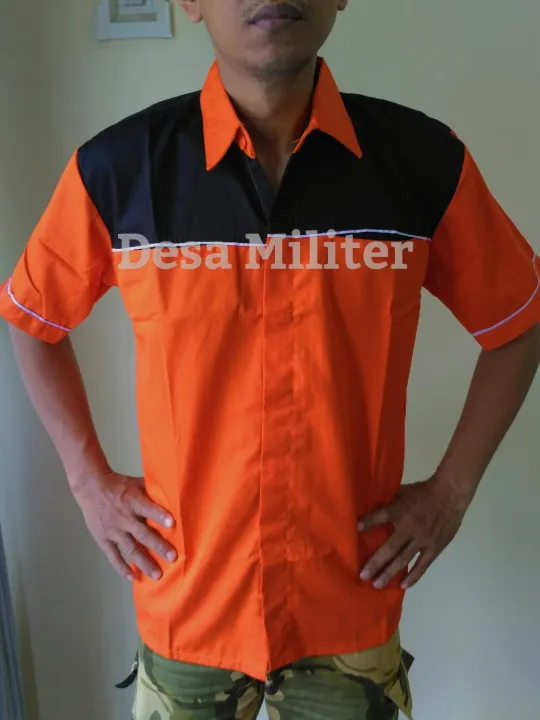 Seragam Kerja Crew - Kemeja Kombinasi Orange - Seragam Kerja Bengkel ...