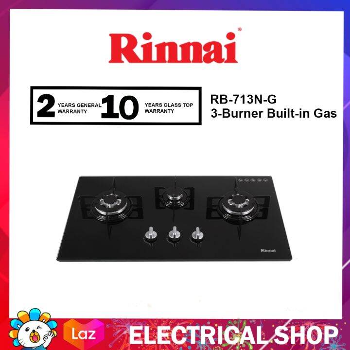 Rinnai RB-713N-G 3-Burner Built-in Gas Hob (Glass) RB713NG / 3-Burner ...