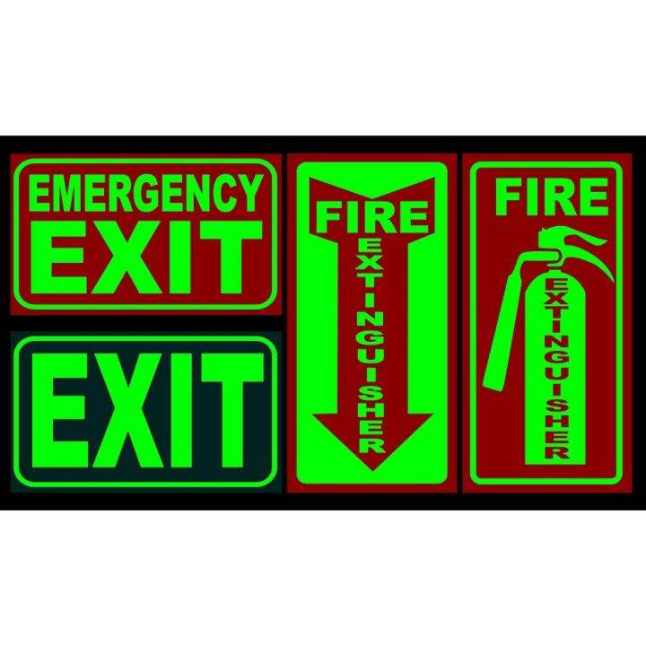 Emergency Exit Fire Extinguisher Sign Glow in the Dark Cut Out Luminous ...