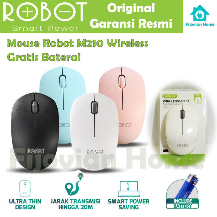 Mouse Robot M210 Wireless 2.4GHz Optical 1600 DPI Gratis Batu Siap ...