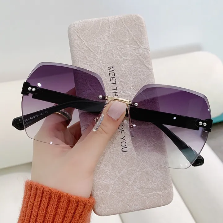 Gentle Moscot Korean Style Fashion Frameless Sunglasses For Women Uv400 Protective Vintage