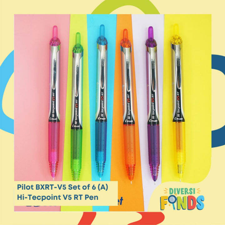 Pilot BXRT-V5 Set of 6 - Assorted Colors Hi-Tecpoint V5 RT Retractable ...