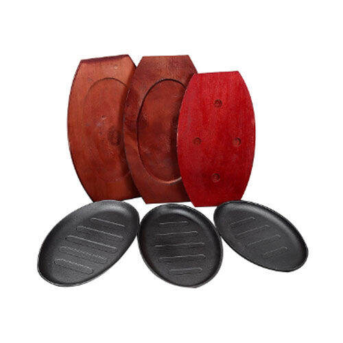 Oval Sizzling Plate With Wood Base Cast Iron Sizzler Plate Grill Plate Lazada Ph