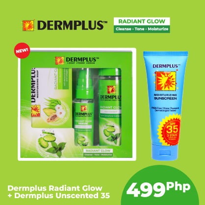 DERMPLUS RADIANT GLOW SET SOAP, TONER, SERUM with FREE UNSCENTED SPF 35 ...