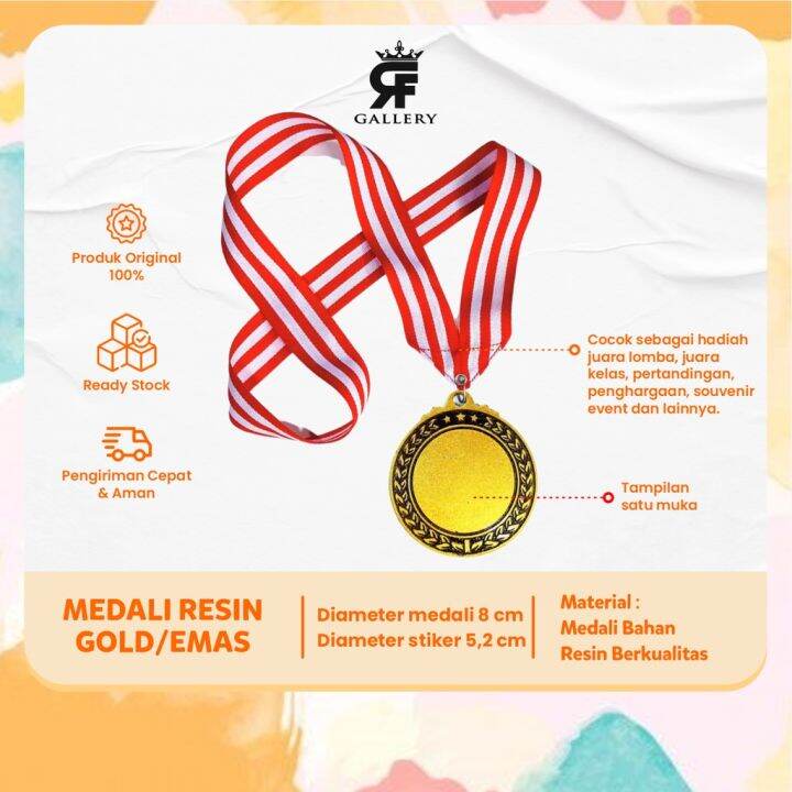 Medali Custom Warna Emas Plus Tali Merah Putih Medalion Mendali Gold ...