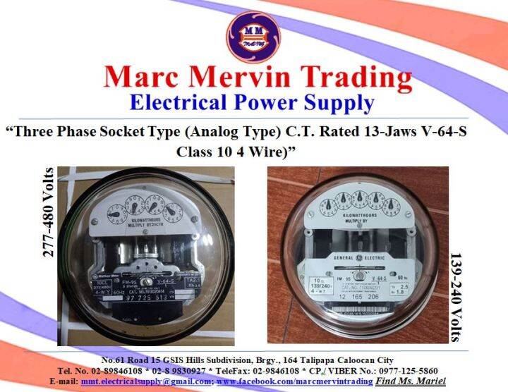 "VM-64-S | V-64-S" GE THREE PHASE OLD MODEL (FOUR WIRE) CT RATED ...