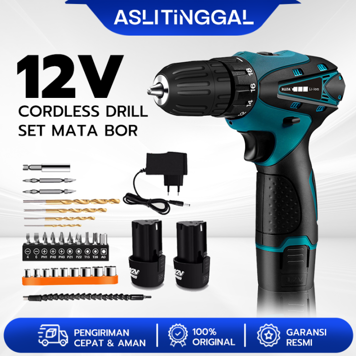 12vf Mesin bor 2baterai cas JLD 10mm bor listrik murah bor tangan ...