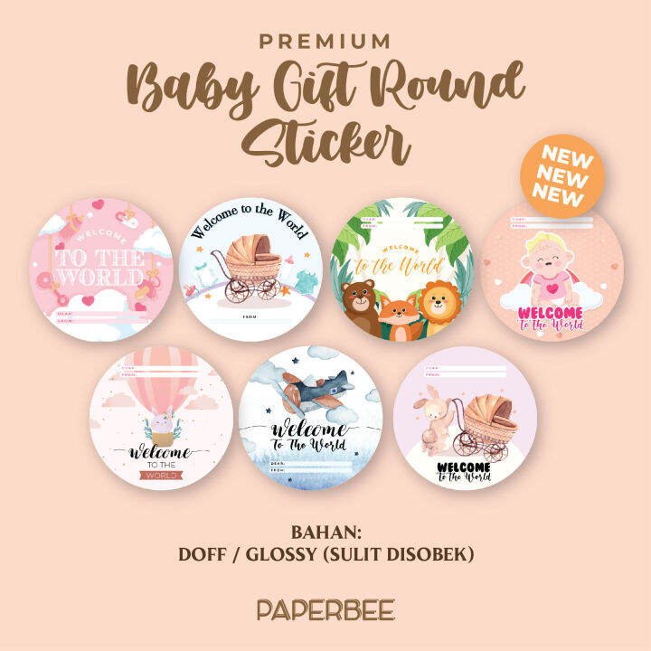 [10 LEMBAR-GLOSSY] STICKER / STIKER BULAT / KARTU UCAPAN KELAHIRAN BAYI ...