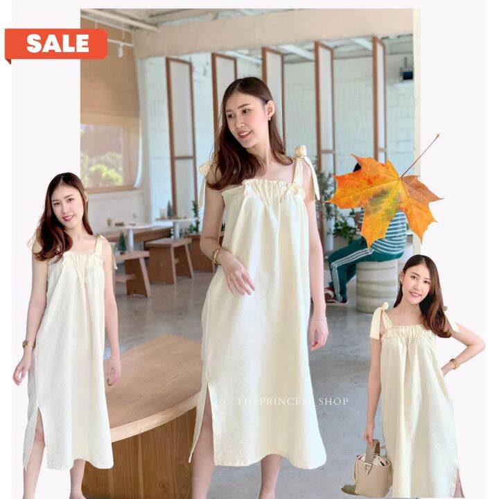เดรสยาว [สม็อกอก] ผ้าฝ้ายฟอกนุ่ม นินิมอลสไตล์ #theprincess_shop99 | Lazada.co.th