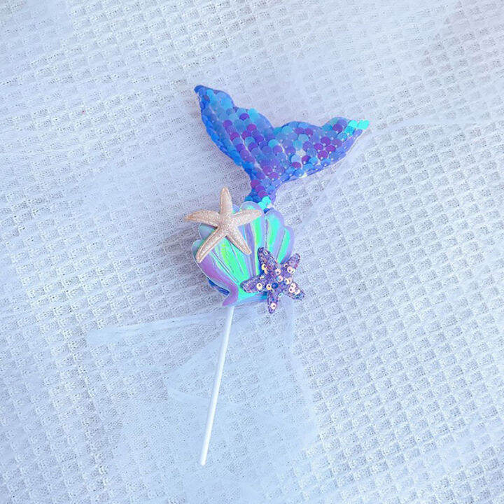 [Shelleys] Colorful Sequin Shell Cake Topper Handmade DIY Mermaid Tail ...