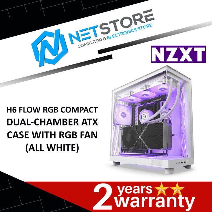NZXT H6 FLOW RGB COMPACT DUAL-CHAMBER ATX CASE WITH RGB FAN (ALL WHITE) - CC-H61FW-R1 | Lazada