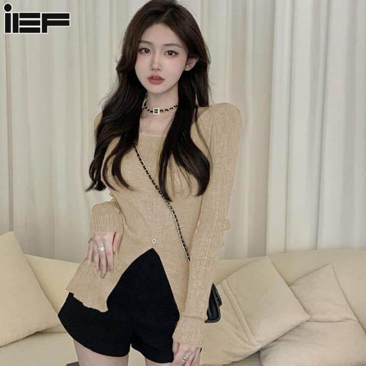 เสื้อยืดผู้หญิงแขนยืดยาวหวานและเผ็ด2023เข้ารูปพอดีใหม่ของ IEF | Lazada.co.th