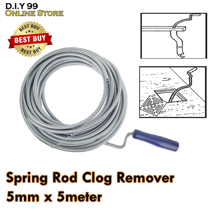 5M x 5MM Clog Free Spring Set Cleaner Spiral Pipe Cleaning Rod Sink ...