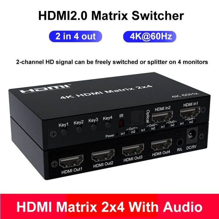 4K 60Hz HDMI 2X4 Switch Splitter 2 out 4 in Splitter Switcher HDMI ...