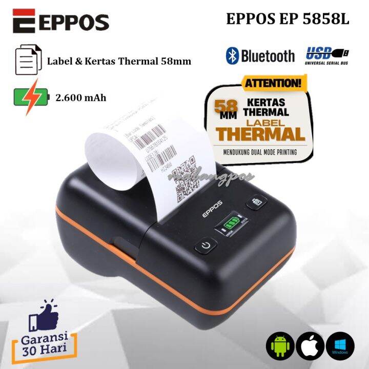 Eppos EP5858L Mini Printer Thermal PPOB RPP02N Mobile Printer Bluetooth Struk 58mm | Lazada ...