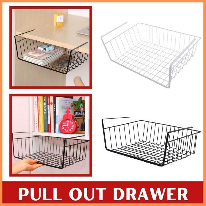 Under Shelf Table Pull Out Storage Basket Drawer Hanging Rack Organizer ...