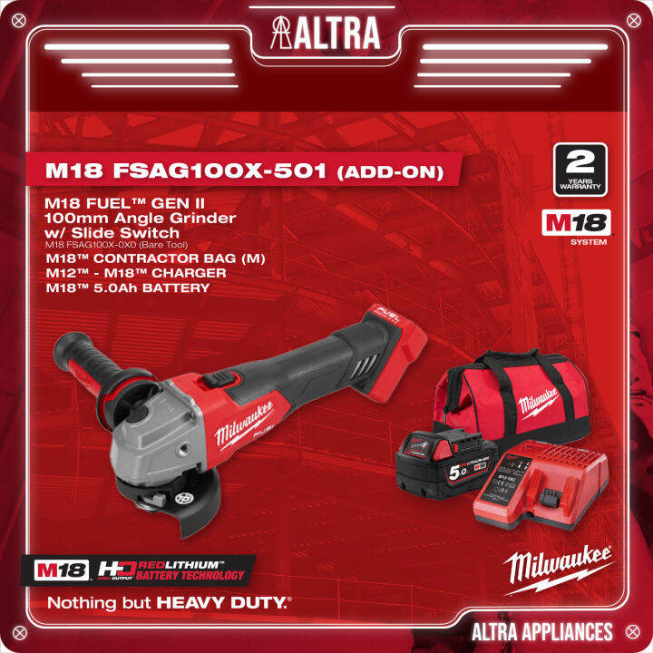 Milwaukee M18 FSAG100X - 100mm Angle Grinder With Slide Switch | Lazada