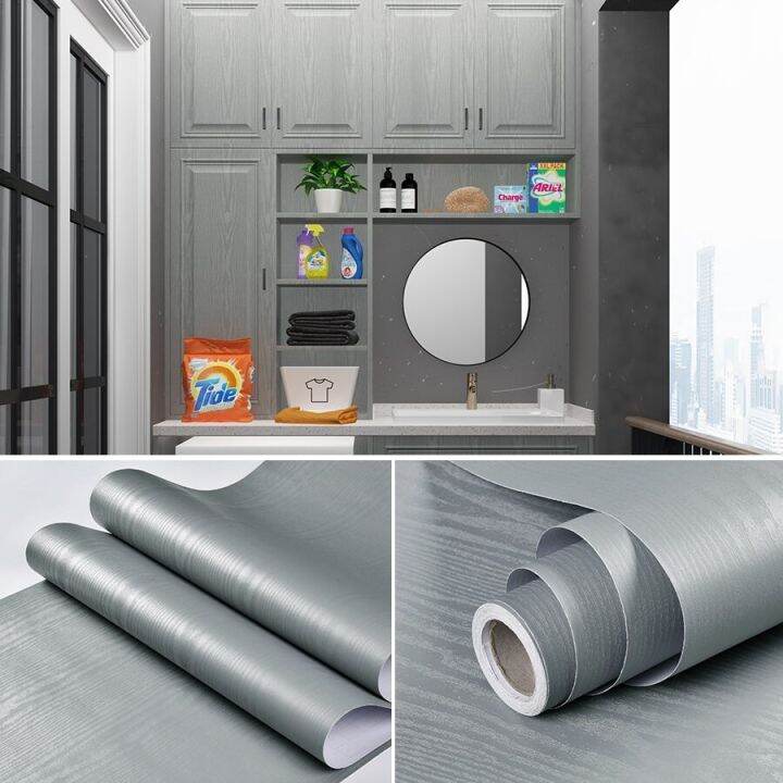 Wood) Grey Color Wood Texture Wallpaper Sticker Furniture Renovation ...