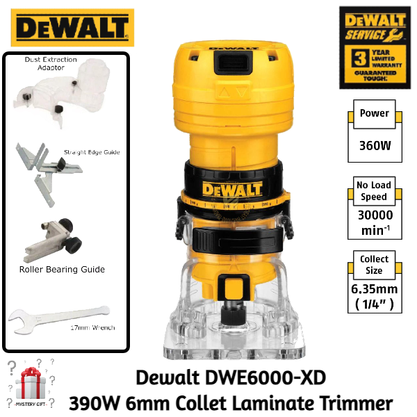DEWALT - [ DWE6000-XD ] 390W 6mm Collet Laminate Trimmer (DWE6000) | Lazada