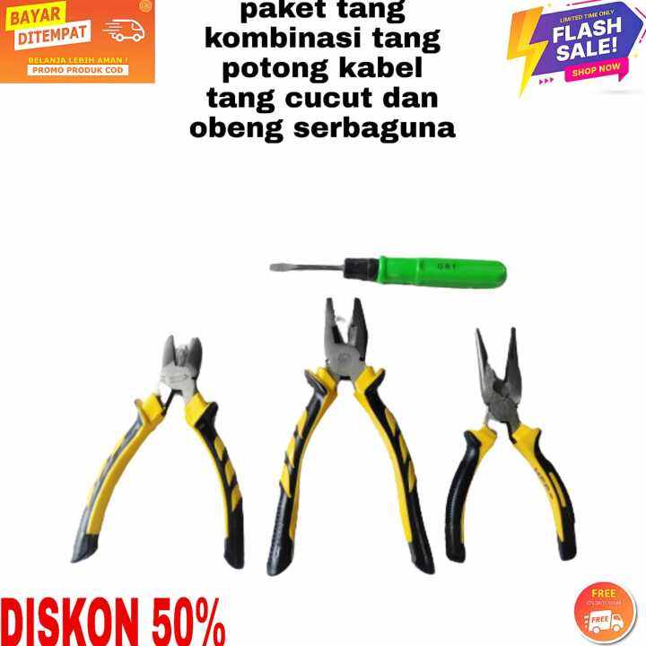paket tang kombinasi tang potong kabel tang cucut lancip dan obeng serbaguna promo cod murah ...