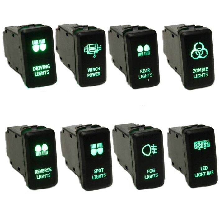 For Toyota Landcruiser Yaris RAV4 Green LED Light Illuminated Switch On ...