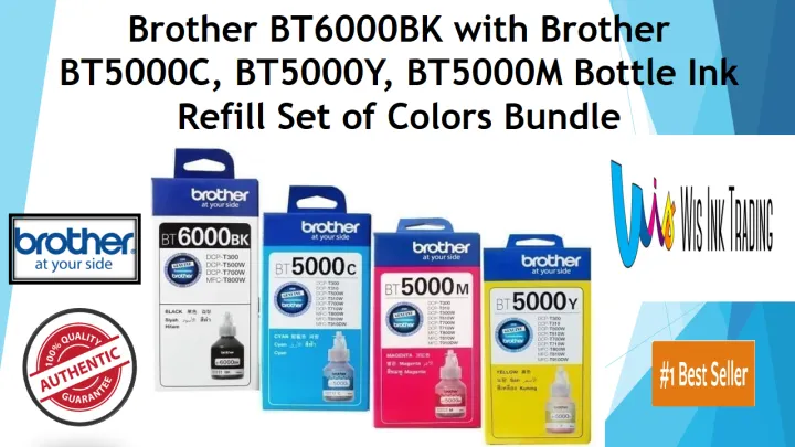 Brother BT6000BK with Brother BT5000C, BT5000Y, BT5000M Bottle Ink Refill Set of Colors Bundle ...
