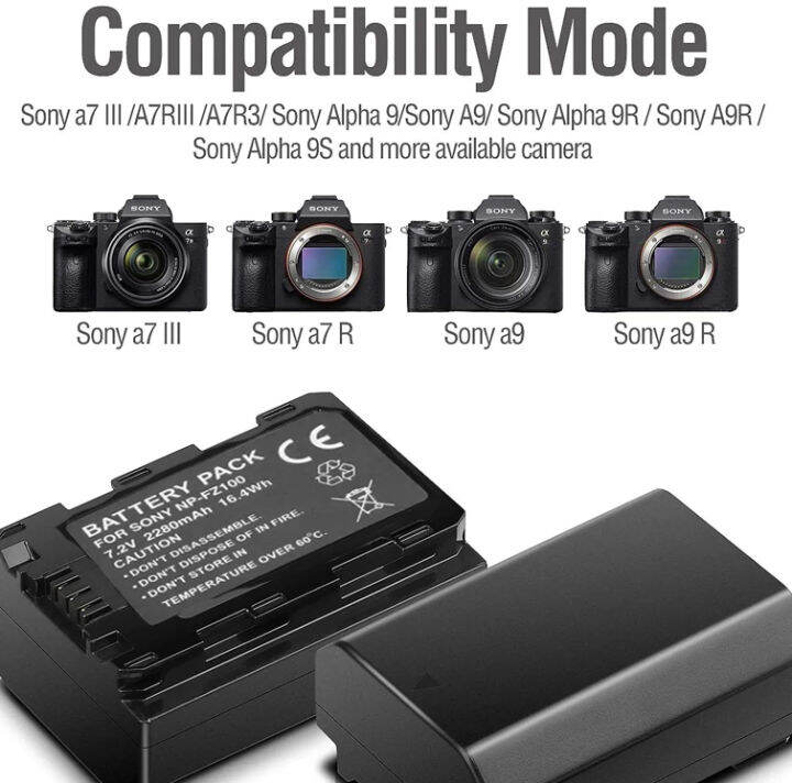 แบตเตอรี่สำหรับ Sony NP-FZ100 สำหรับกล้อง Sony A9, A7III, A7RIII FZ-100 ...