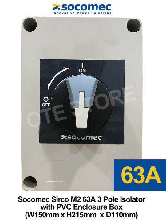Socomec Sirco M2 Type 63A / 100A 3 Pole Isolator with PVC Enclosure Box ...