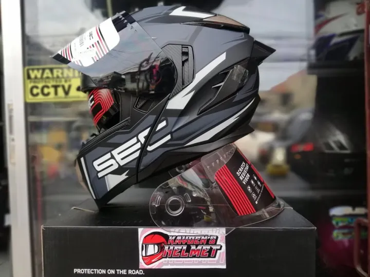 SEC REVOLT HURRICANE MATTE BLACK/GRAY/WHITE DUAL VISOR HELMET | Lazada PH
