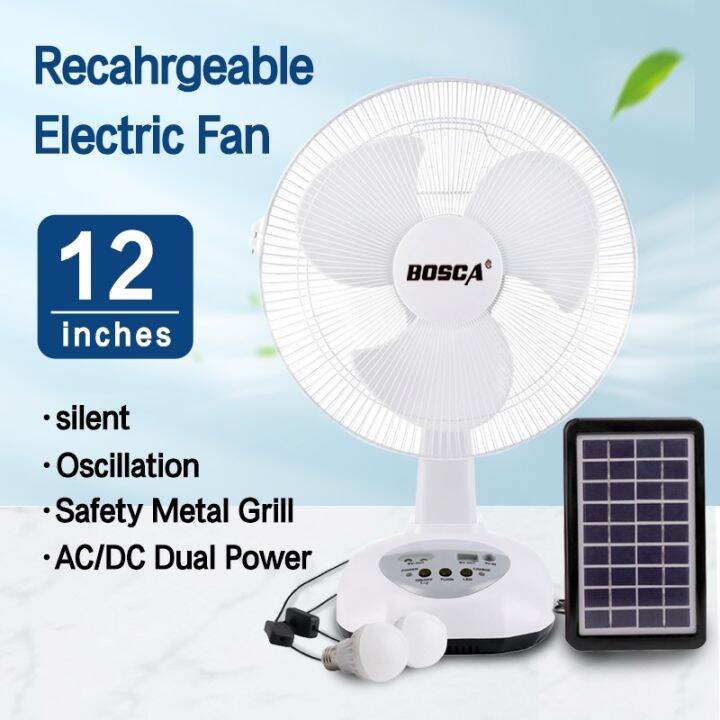 Bosca Solar Rechargeable Electric Fan Table Desk Fans With Two Led ...