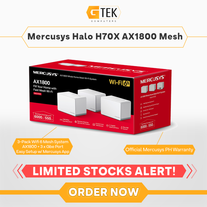 Mercusys Halo H70X 3-Pack 2-Pack AX1800 Whole Home Mesh Router WiFi 6 ...