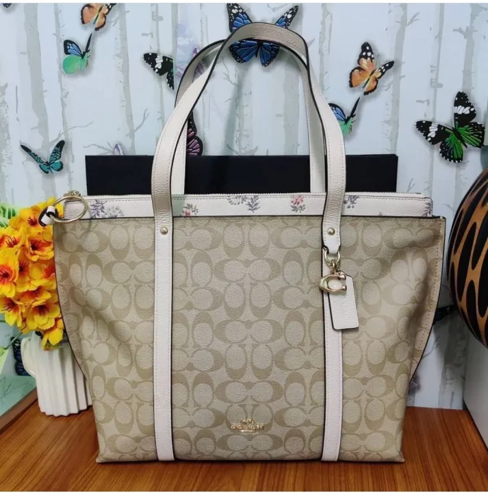 Coach May Women's Tote in Signature Canvas with Dandelion Floral Print 2320 - Khaki/Chalk ...