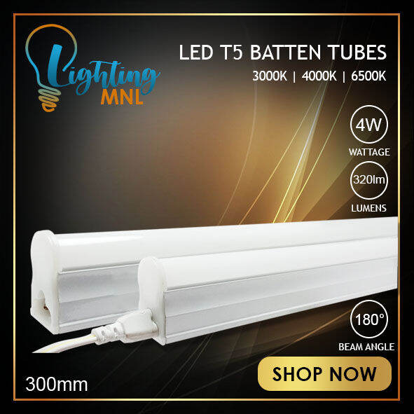 Lightingmnl Shadowless LED T5 Batten Tubes 4 Wattage 300mm / 30cm Tube ...