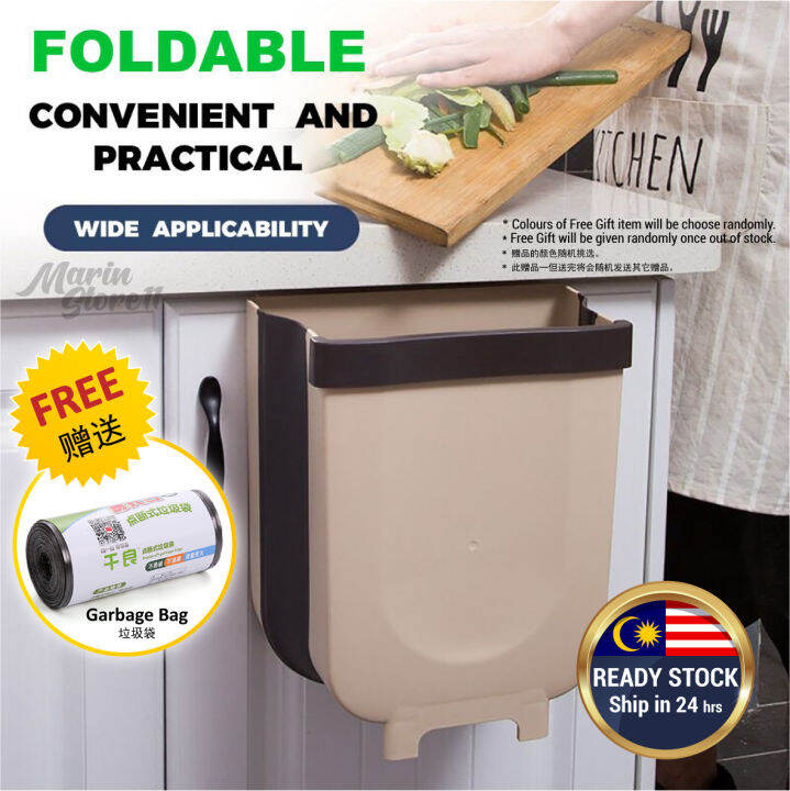 Folding Trash Bin Hanging Kitchen Living Room Wall Hanging Car Dustbin ...