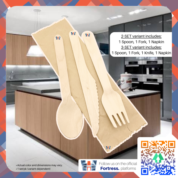 Disposable Biodegradable Wooden Cutleries: Birchwood Set ( 2 set / 3 ...
