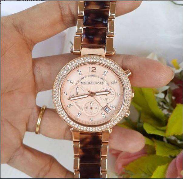 Michael Kors MK5538 Parker Chronograph Rose Dial Tortoise-Shell Women's ...